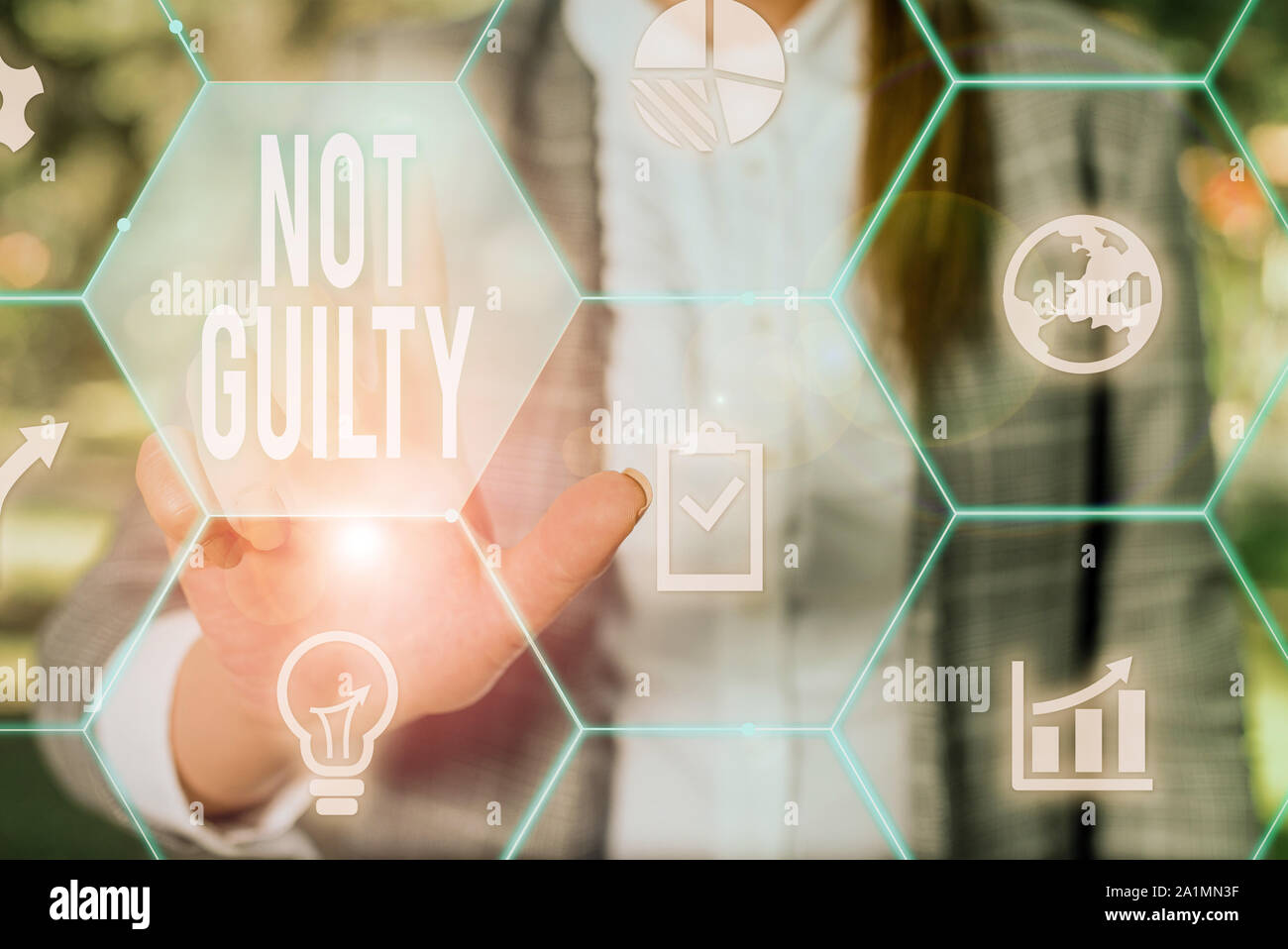 Text sign showing Not Guilty. Business photo text someone is innocent ...