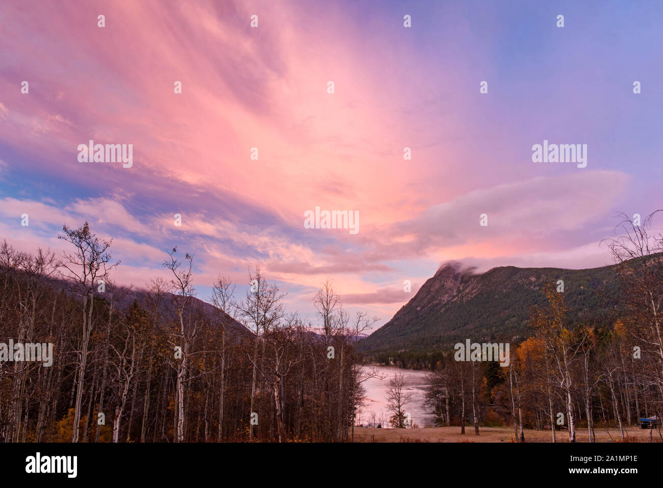 Dawn skies over the Chilko River, Chilcotin Wilderness, British ...