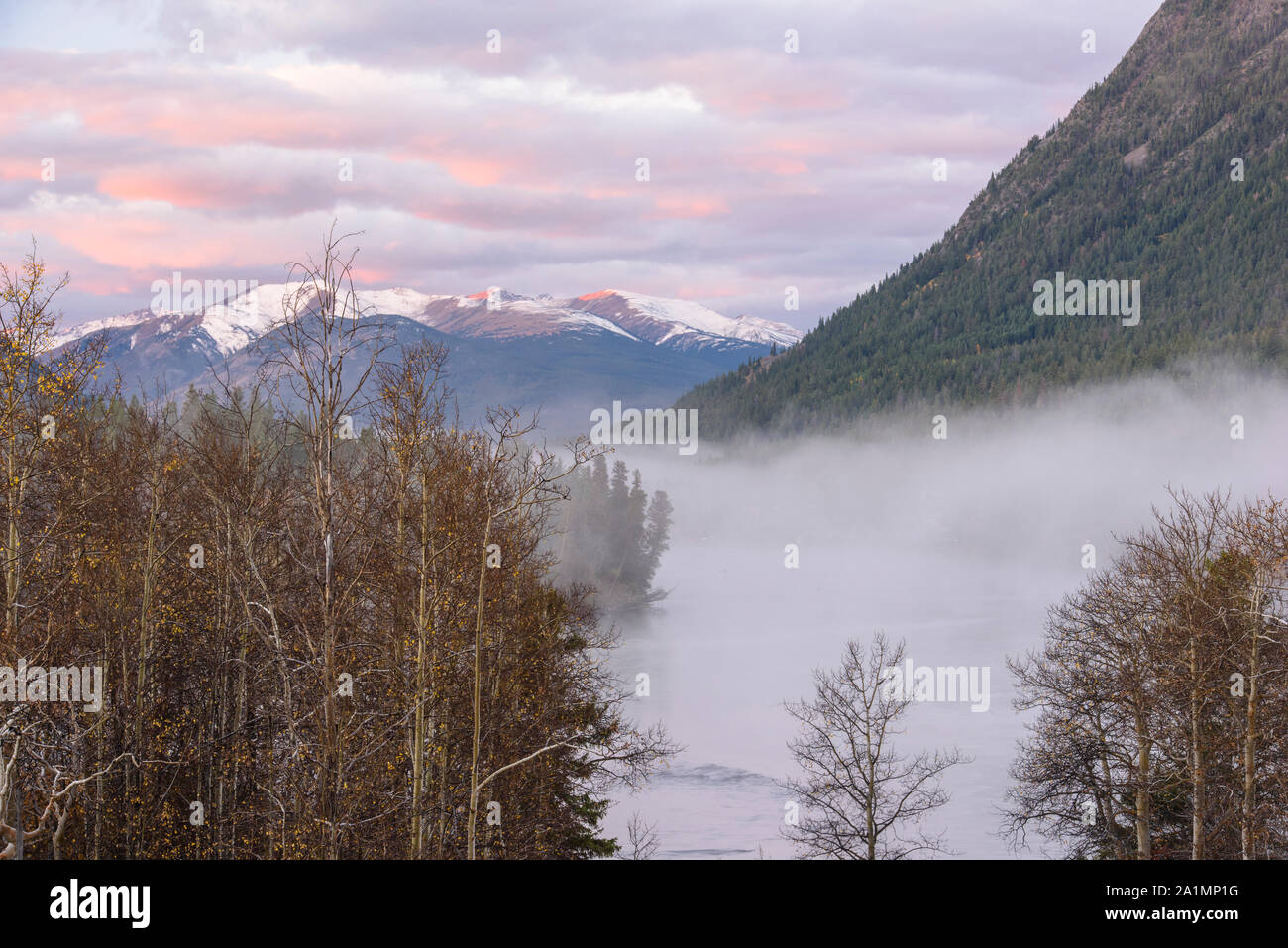 Dawn skies over the Chilko River, Chilcotin Wilderness, British ...
