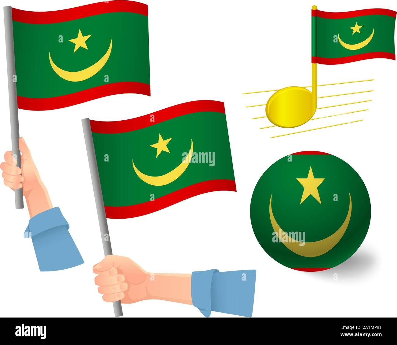 Mauritania flag icon set. National flag of Mauritania vector ...