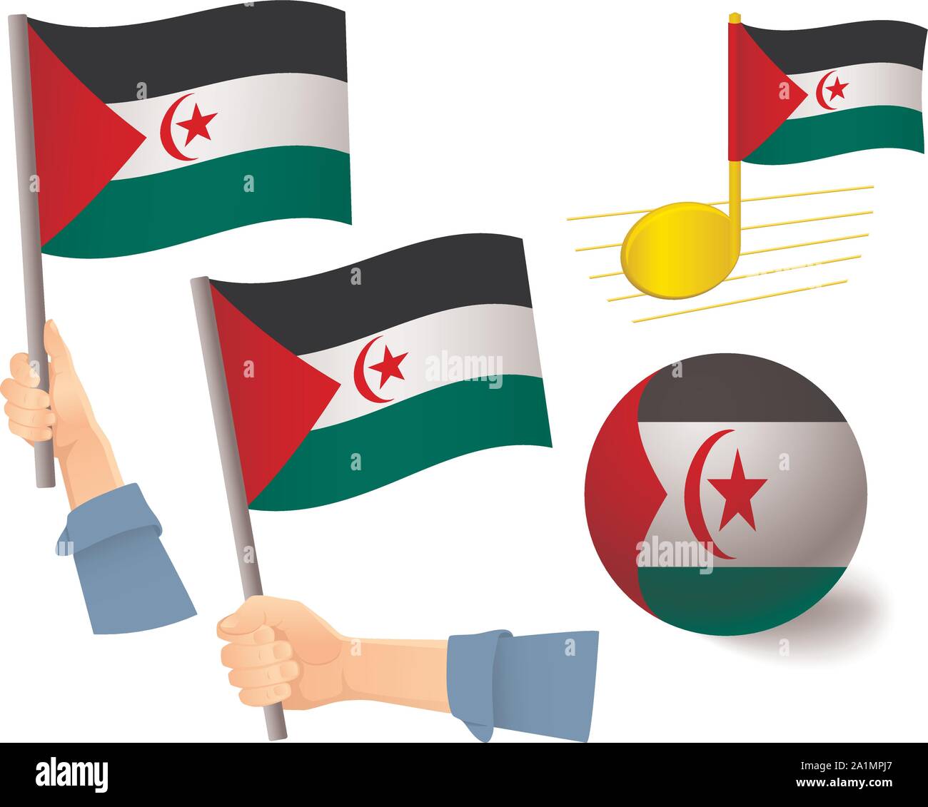 Sahrawi Arab Democratic Republic flag icon set. National flag of ...