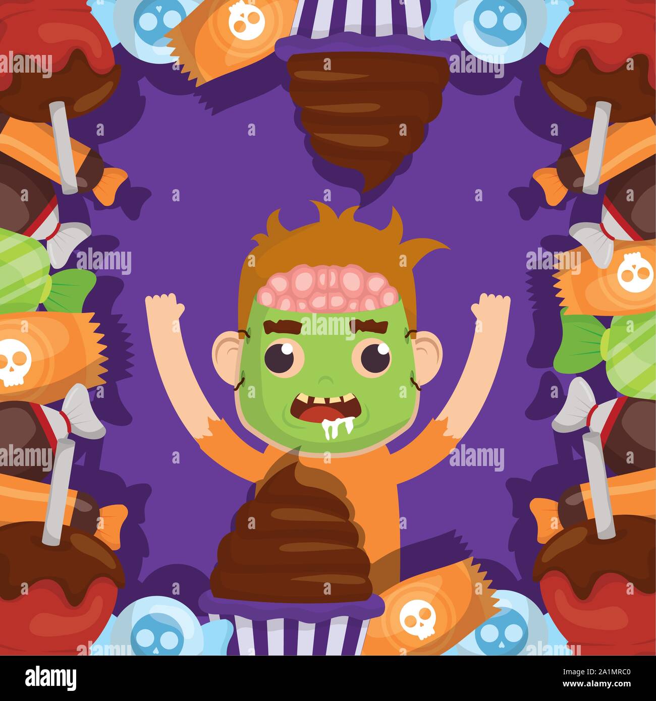 little boy with zombie disguise and candies character Stock Vector ...