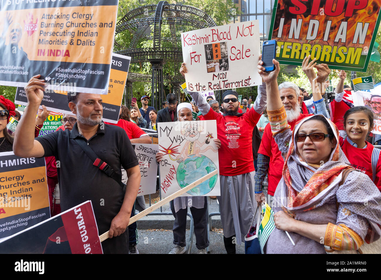 New York, NY - September 27, 2019: Thousands people protest Indian ...
