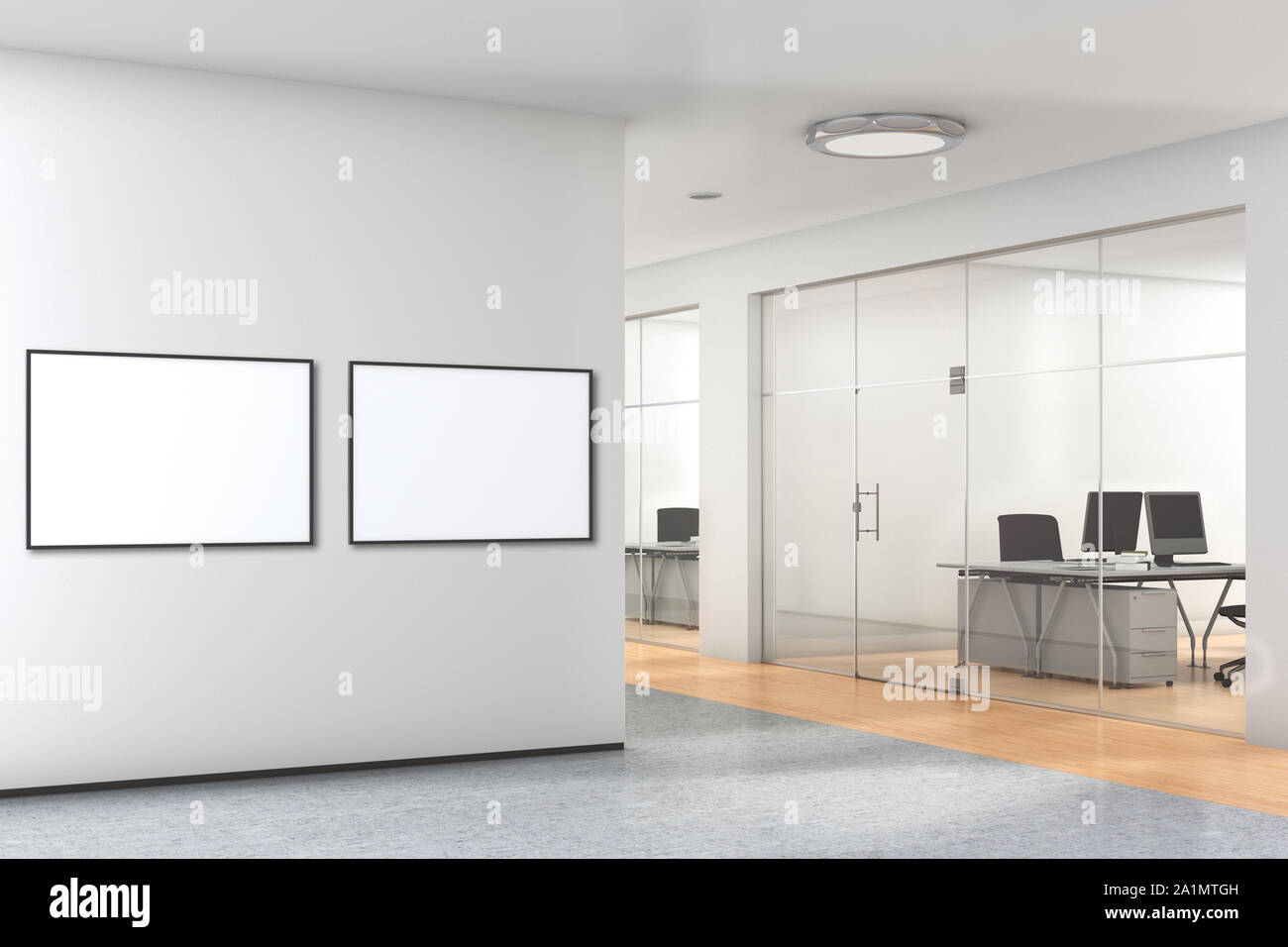Blank two horizontal posters on the wall in modern office with clipping ...