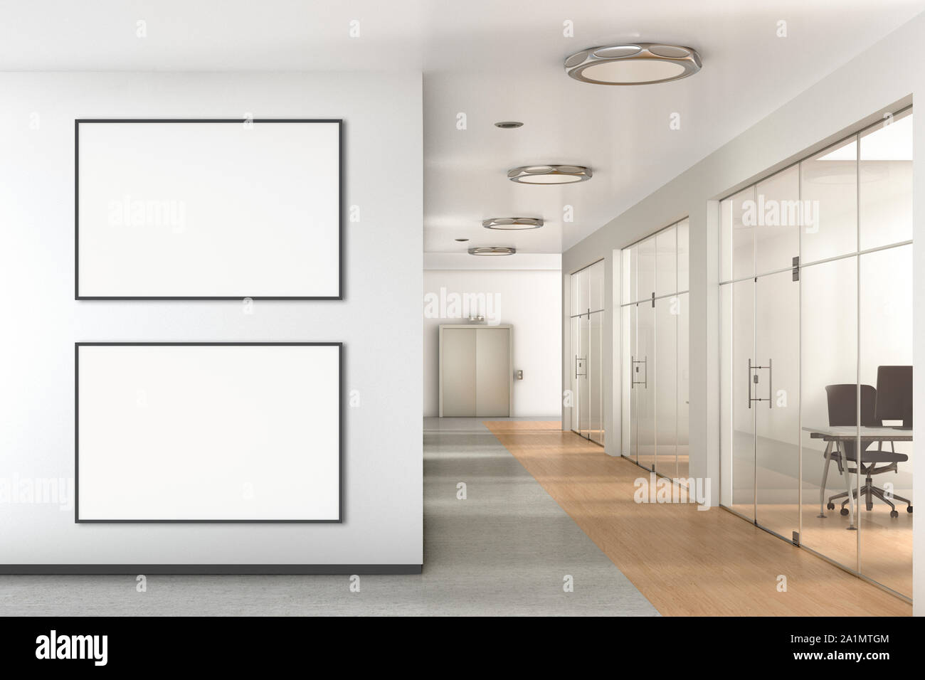 Blank two horizontal posters on the wall in modern office with clipping ...