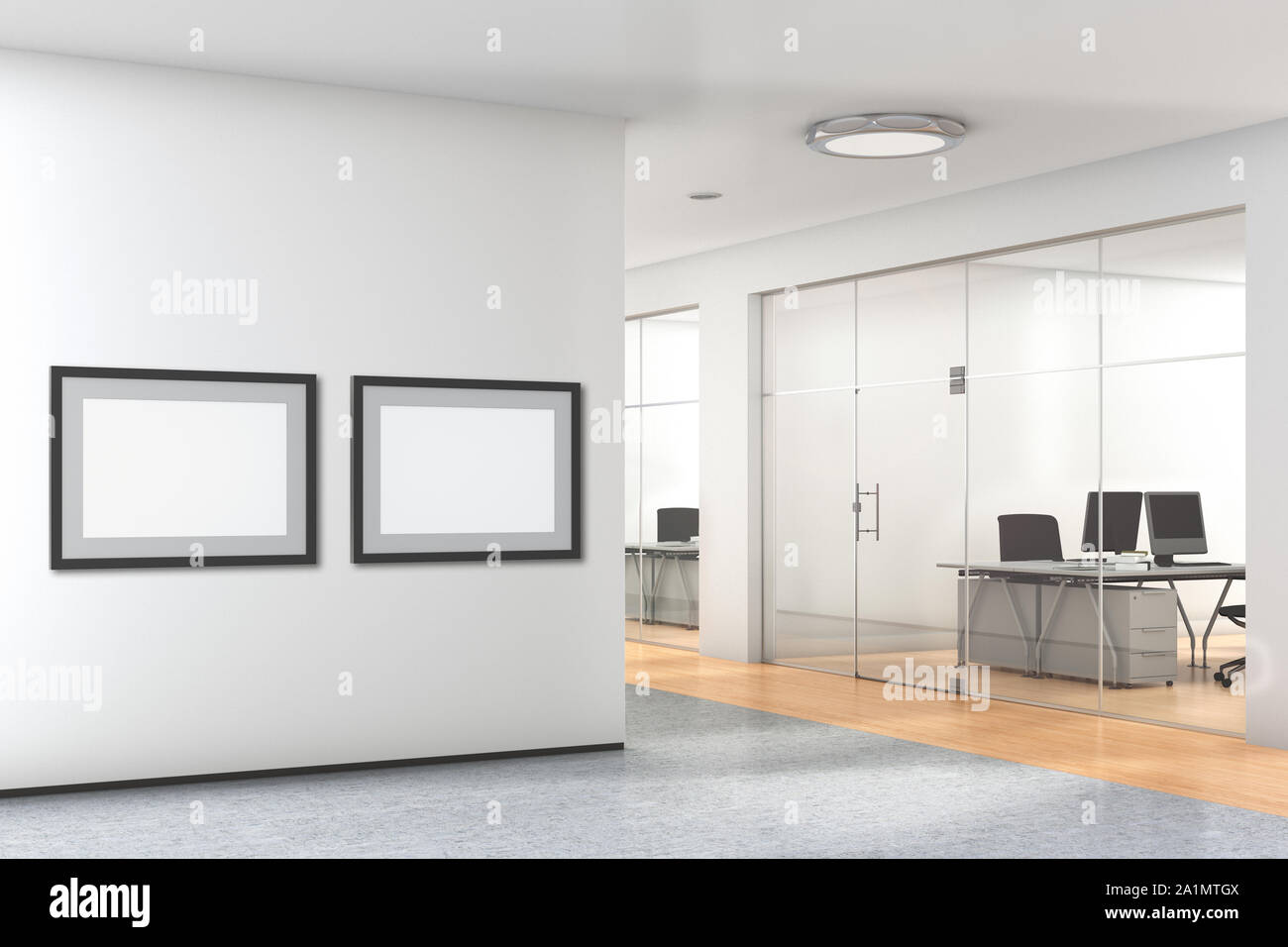 Blank two horizontal posters on the wall in modern office with clipping ...
