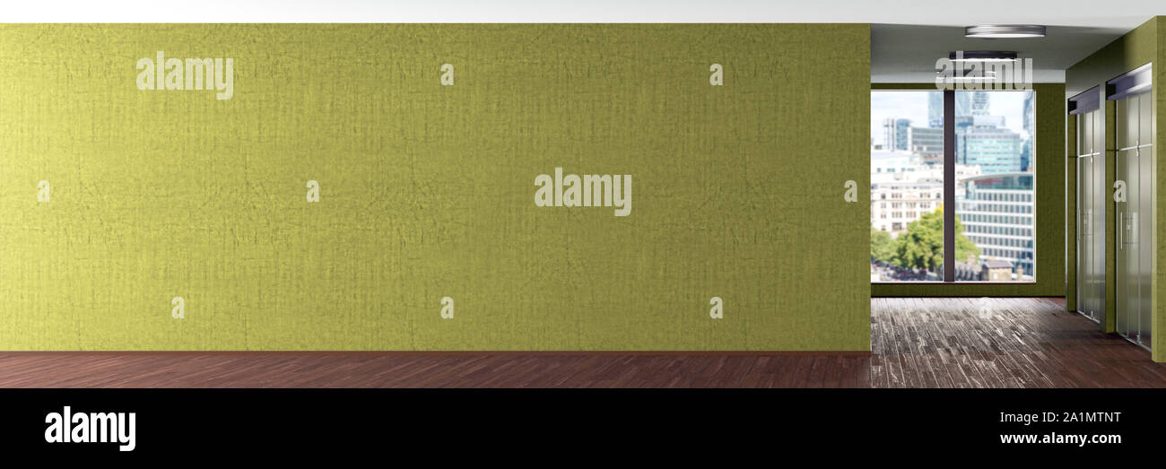 Modern office interior with blank yellow wall mock up Stock Photo - Alamy