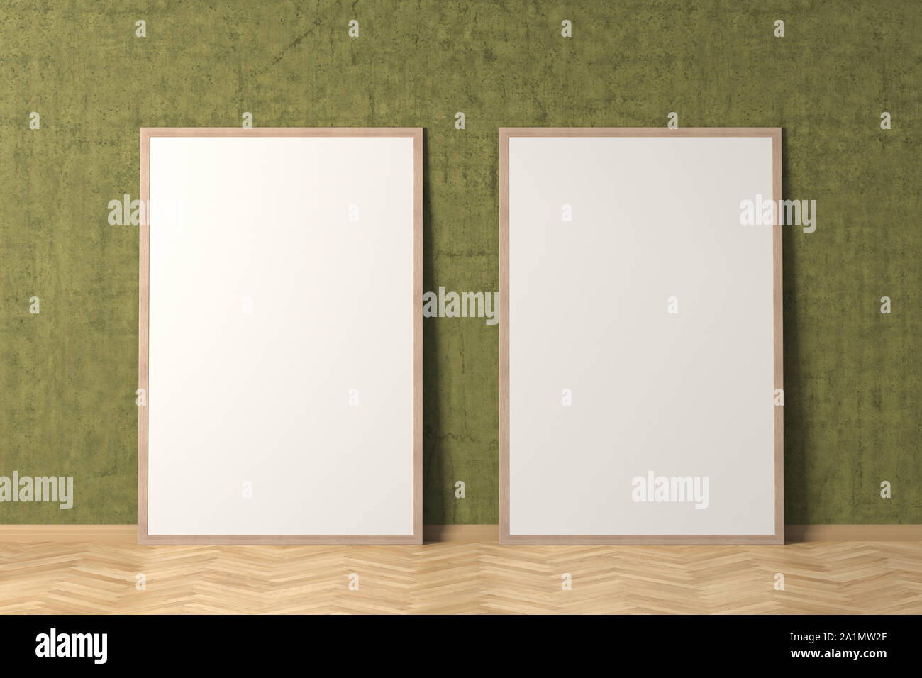 Two blank interior posters mockup with wooden frame in yellow interior ...