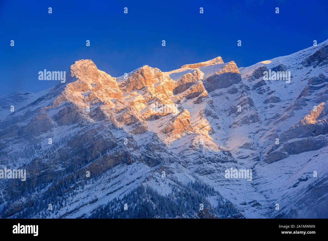 Fresh snow and morning light on Cascade Mountain, Banff National Park, Alberta, Canada Stock ...