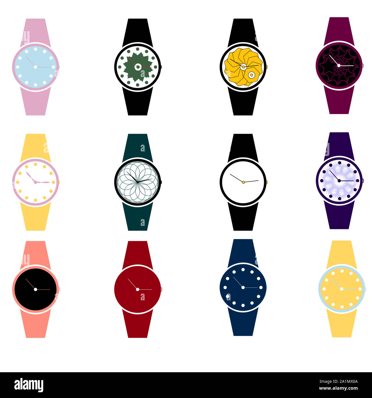 Vector analog clock on a wrist icon. Symbol of time management ...