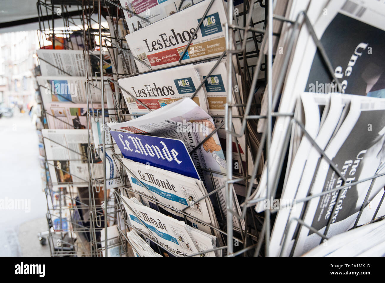 Paris, France - Sep 27, 2019: Le Monde, Les Echo and other French ...
