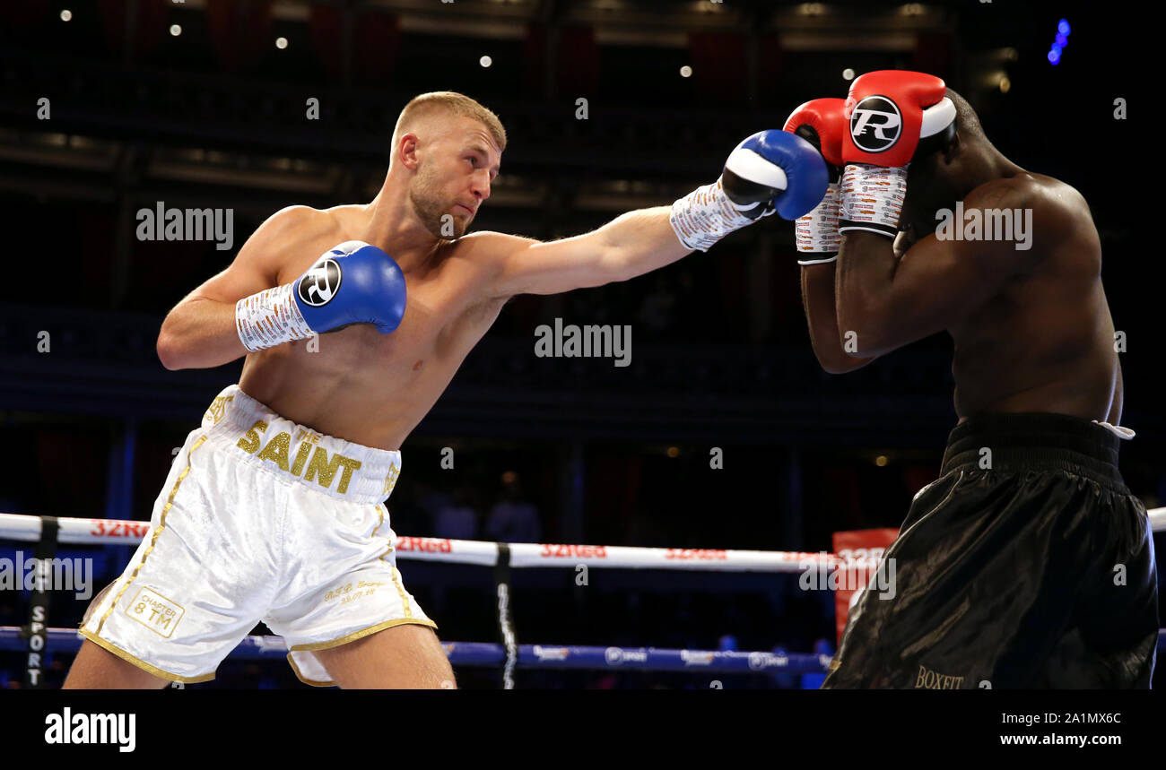 Lewis Edmondson (left) in action against Gianni Antoh during their ...