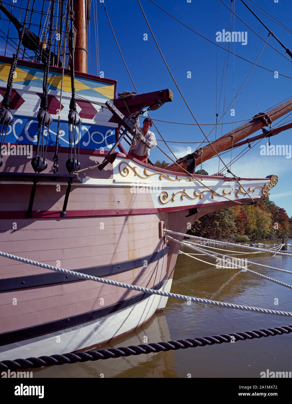 One of three tall-masted ships-replicas of the three English ships that ...