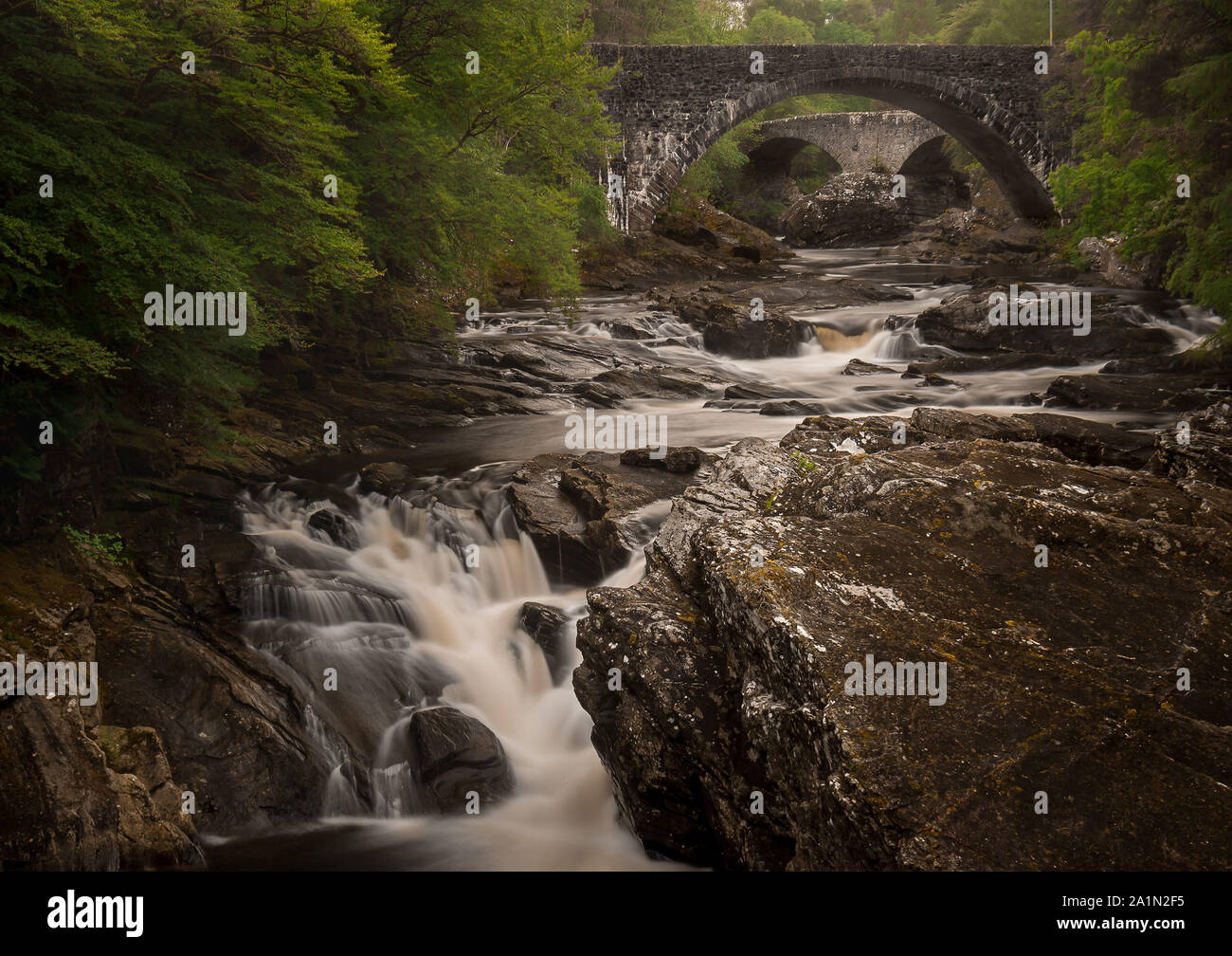 Long exposure landscape. River Moriston Falls, Invermoriston, with old ...