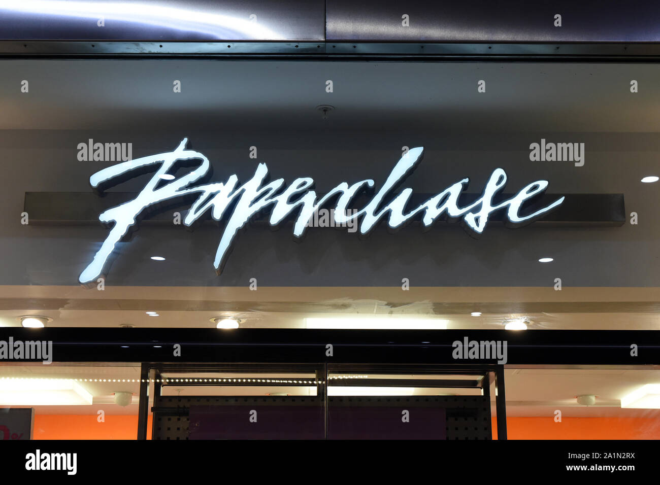 The front sign of Paperchase shop and logo seen in London Bridge train ...