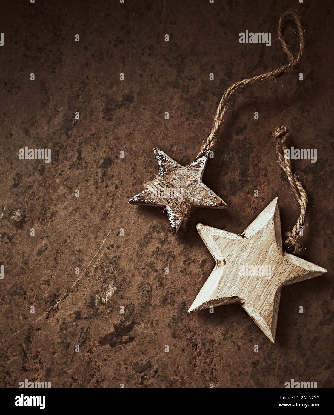 Wooden Christmas Stars on Rustic Background Stock Photo - Alamy