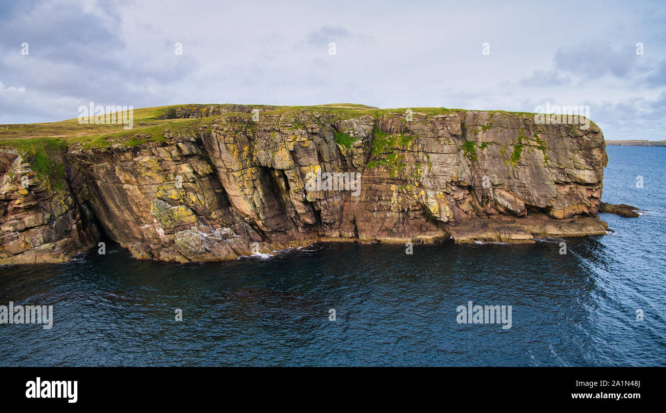 Sandstone cliffs on the East Shetland coast near Levenwick - the ...