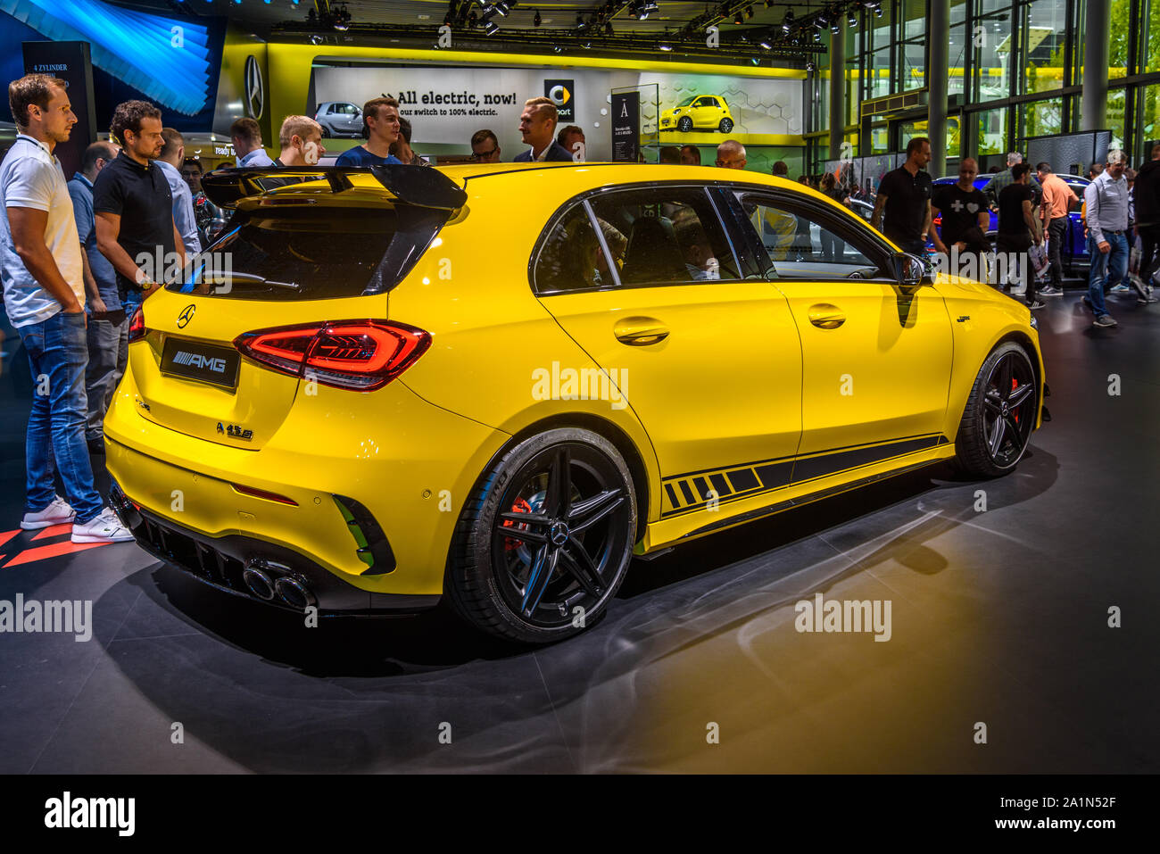 FRANKFURT, GERMANY - SEPT 2019: yellow MERCEDES-BENZ AMG A 35 4MATIC ...