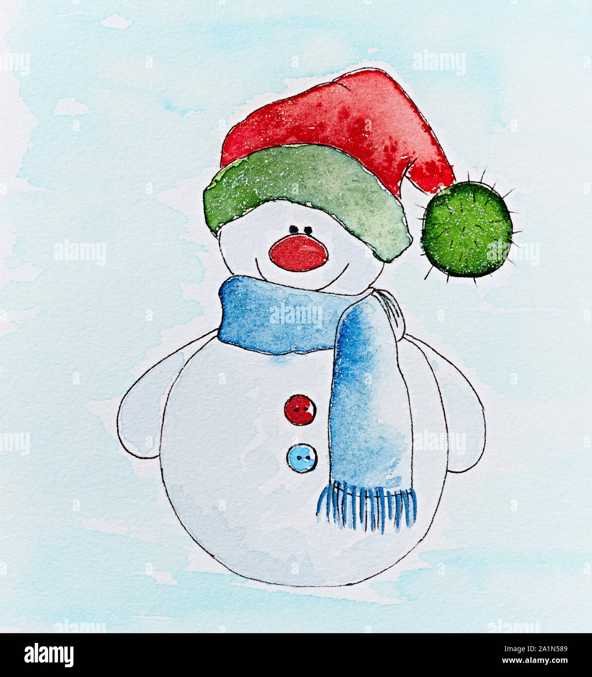 Watercolor Snowman (hand painted Stock Photo - Alamy