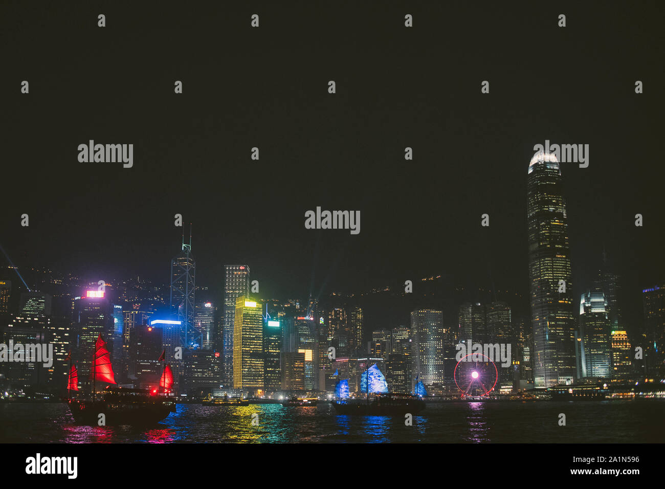 Harbor hong kong skyline exhibition centre night lights hi-res stock photography and images - Alamy