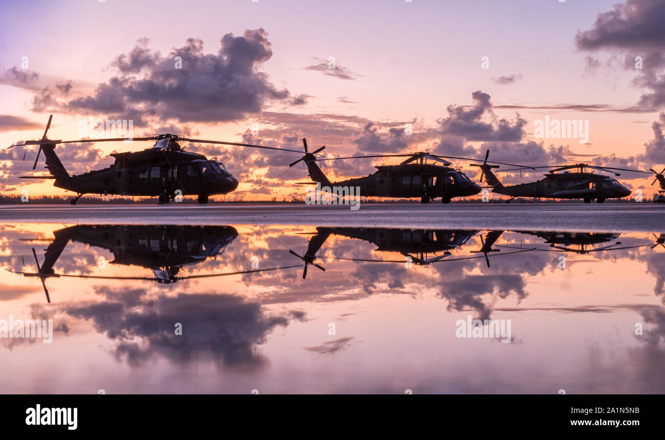 U.S. Army UH-60 Black Hawk’s await to depart to the Bahamas as part of ...