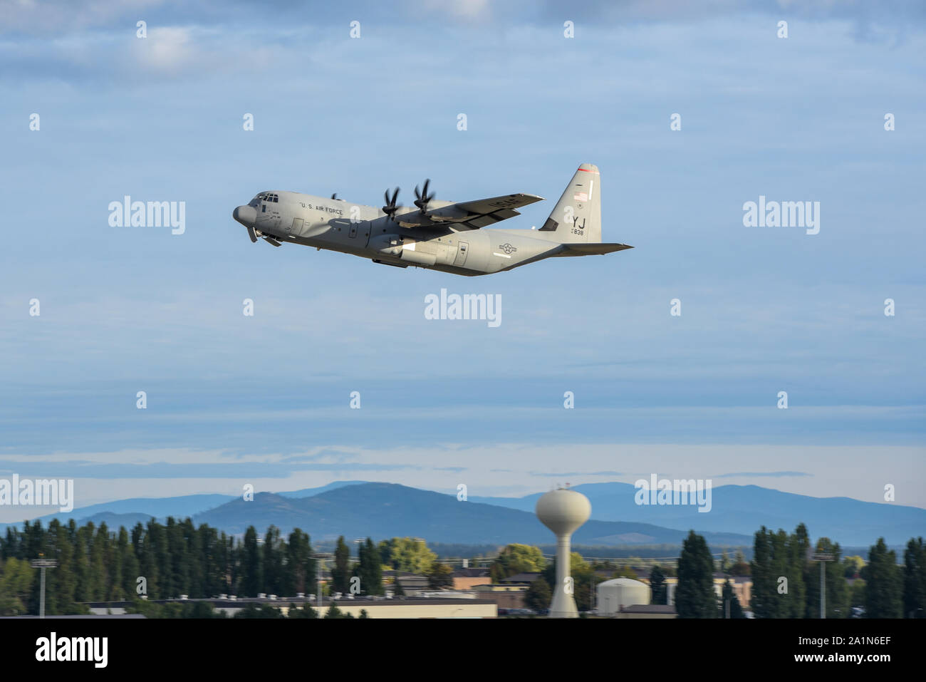 A C-130J from Yokota Air Base, Japan takes off during Exercise Mobility ...