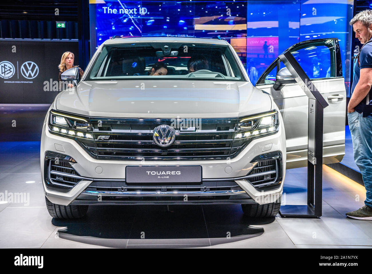FRANKFURT, GERMANY - SEPT 2019: silver VOLKSWAGEN VW TOUAREG R-LINE ...