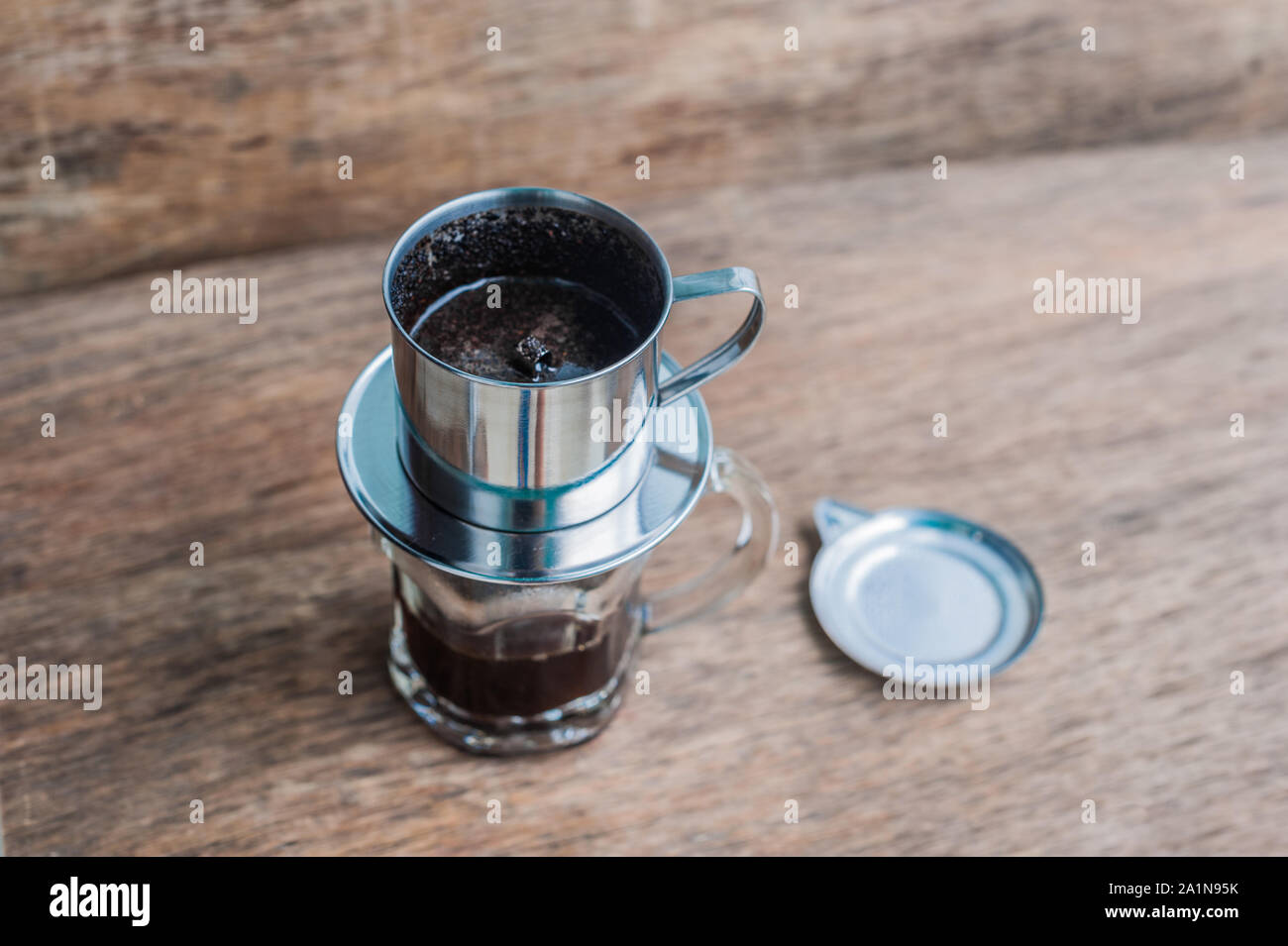 'Phin' traditional Vietnamese coffee maker, place on the top of glass ...