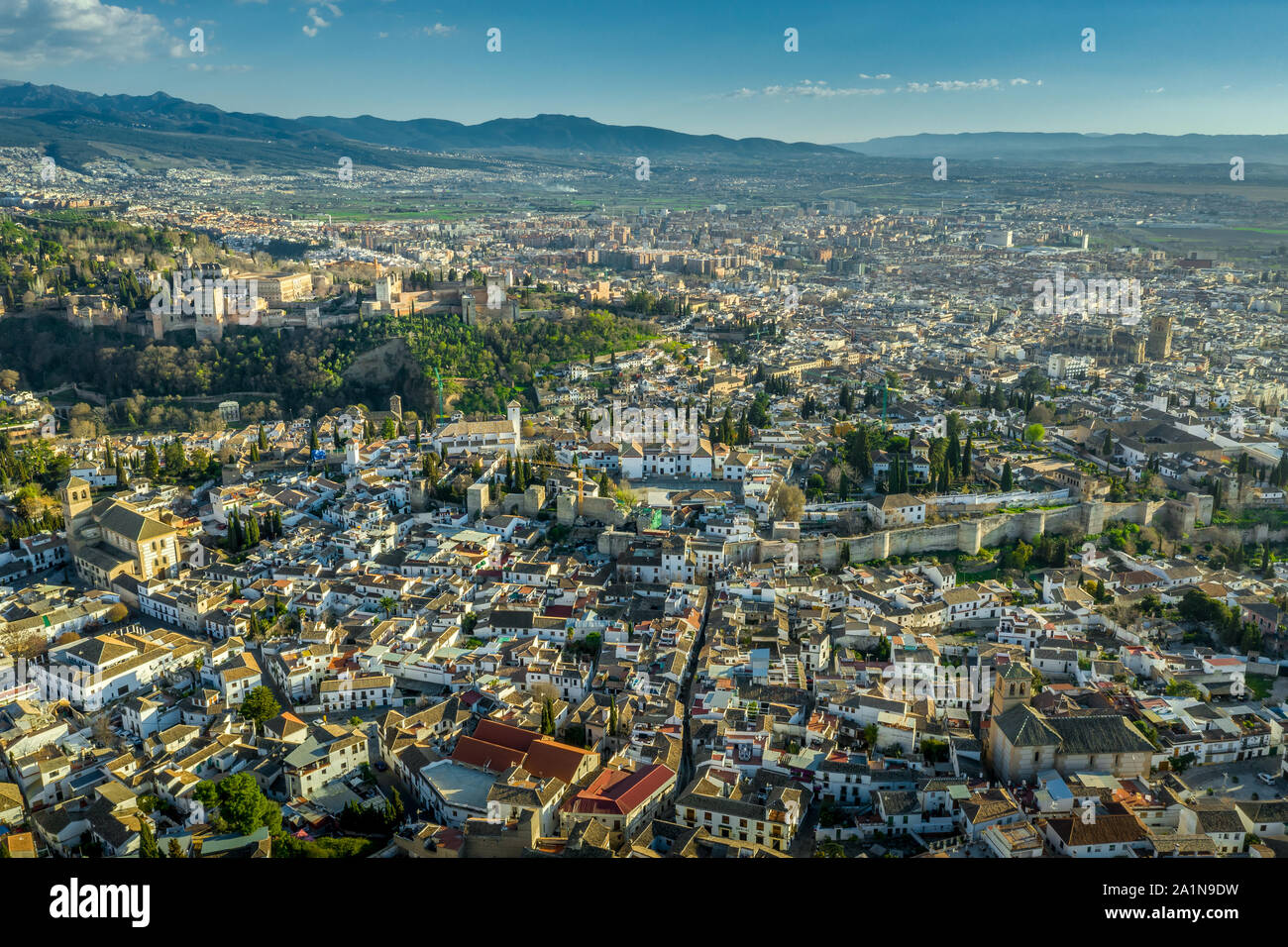 Aerial panoramic view of the Alhambra complex in Granada Spain with ...