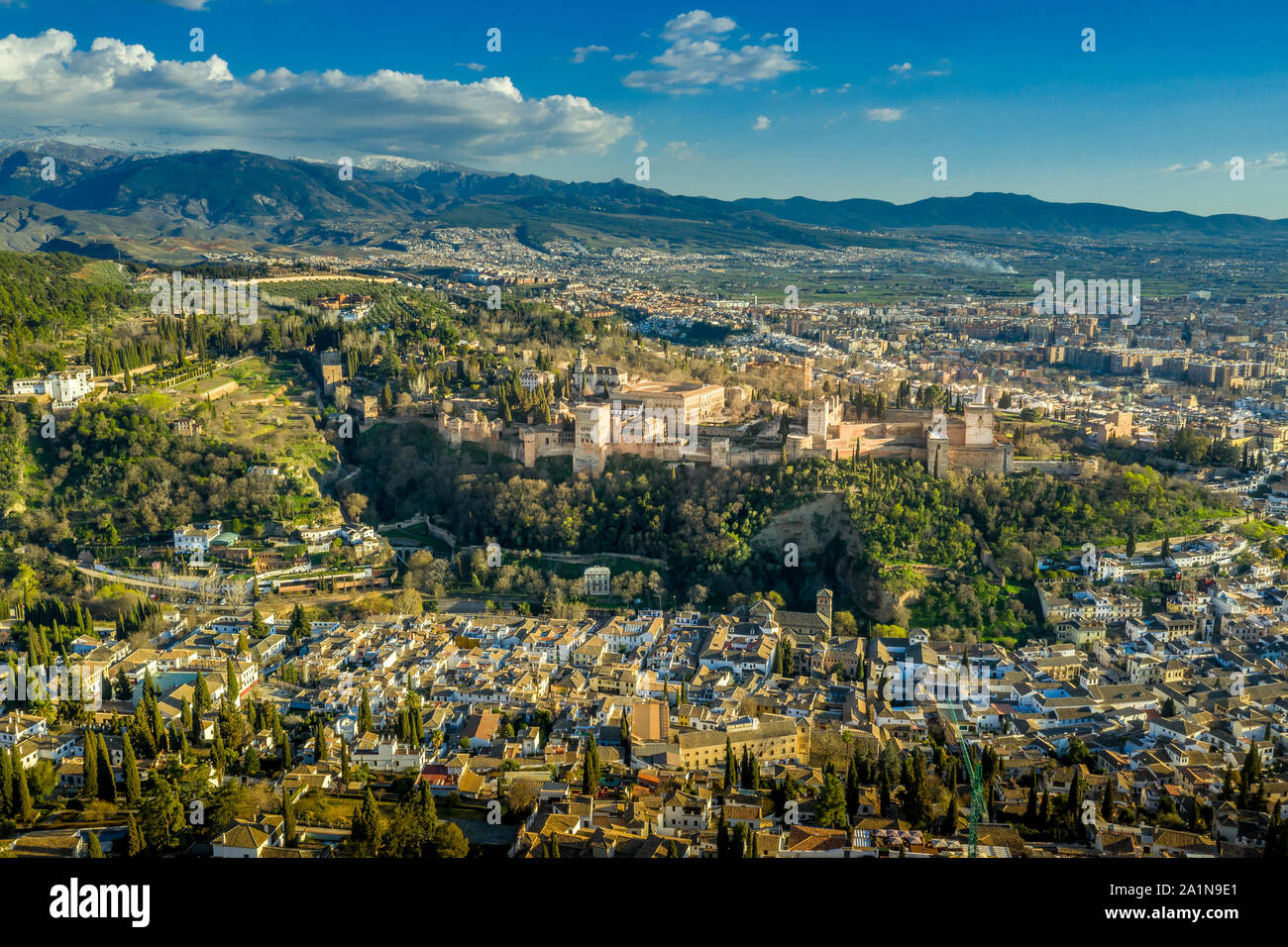 Aerial panoramic view of the Alhambra complex in Granada Spain with ...