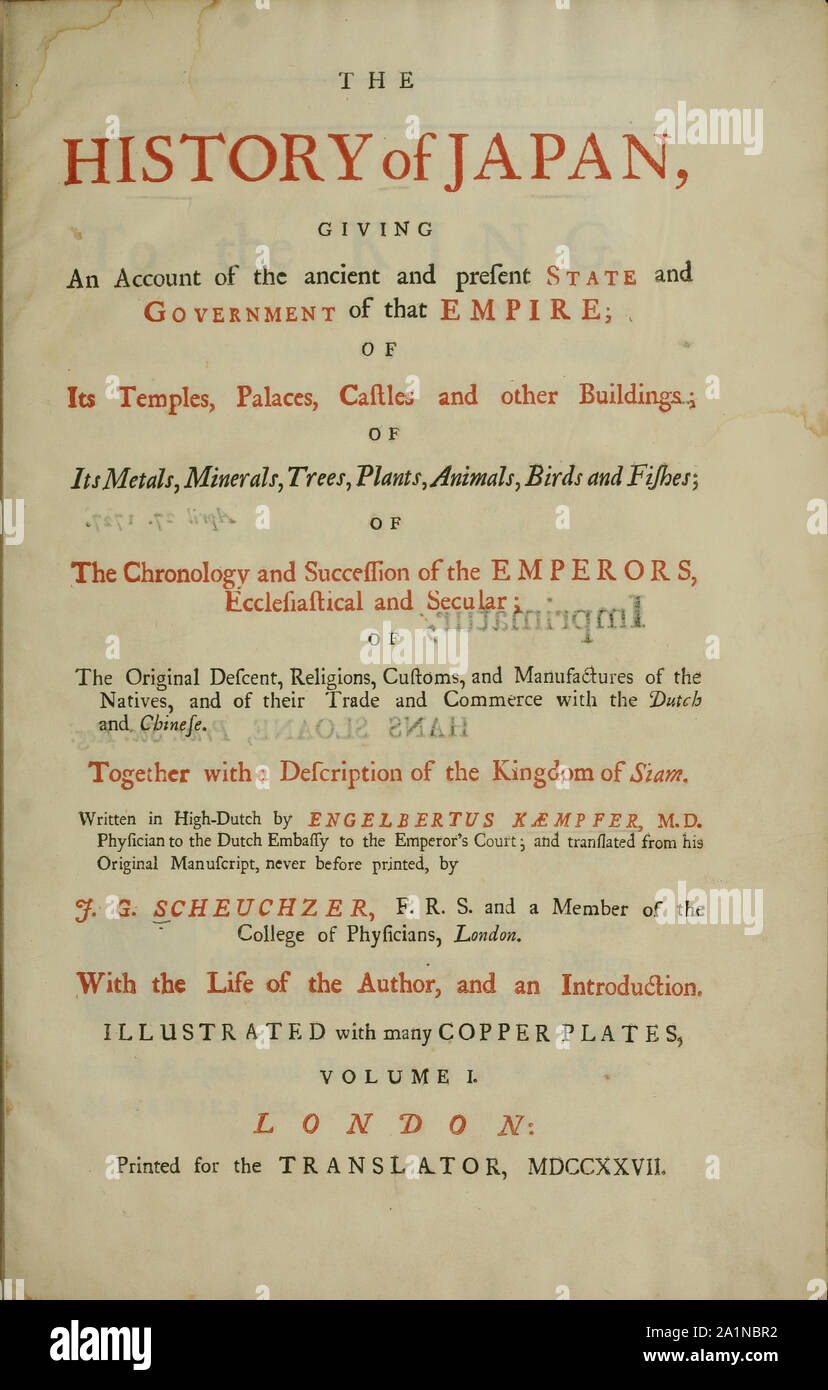 Engelbert Kaempfer (1651-1716), The history of Japan, 1727 Stock Photo ...