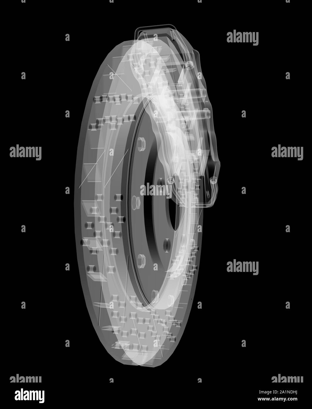 Brake disc and pads X-Ray style. Isolated on black background. 3D ...