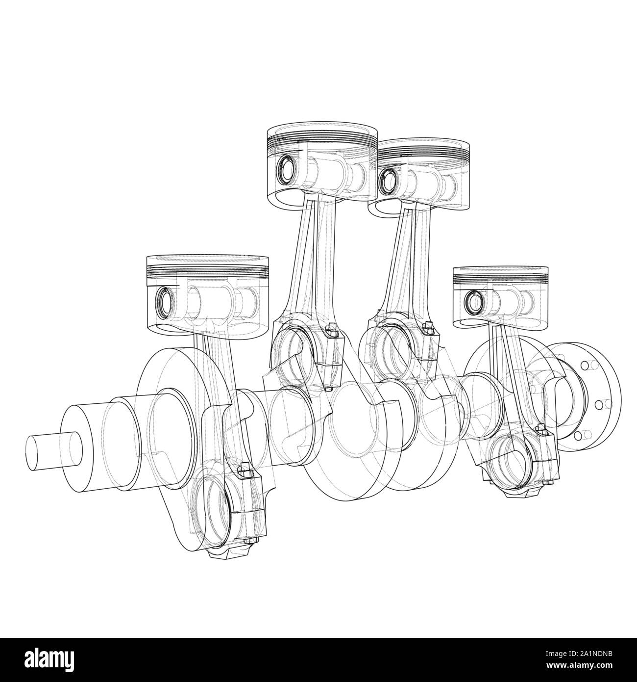 Engine pistons outline. Vector rendering of 3d. Wire-frame style. The ...