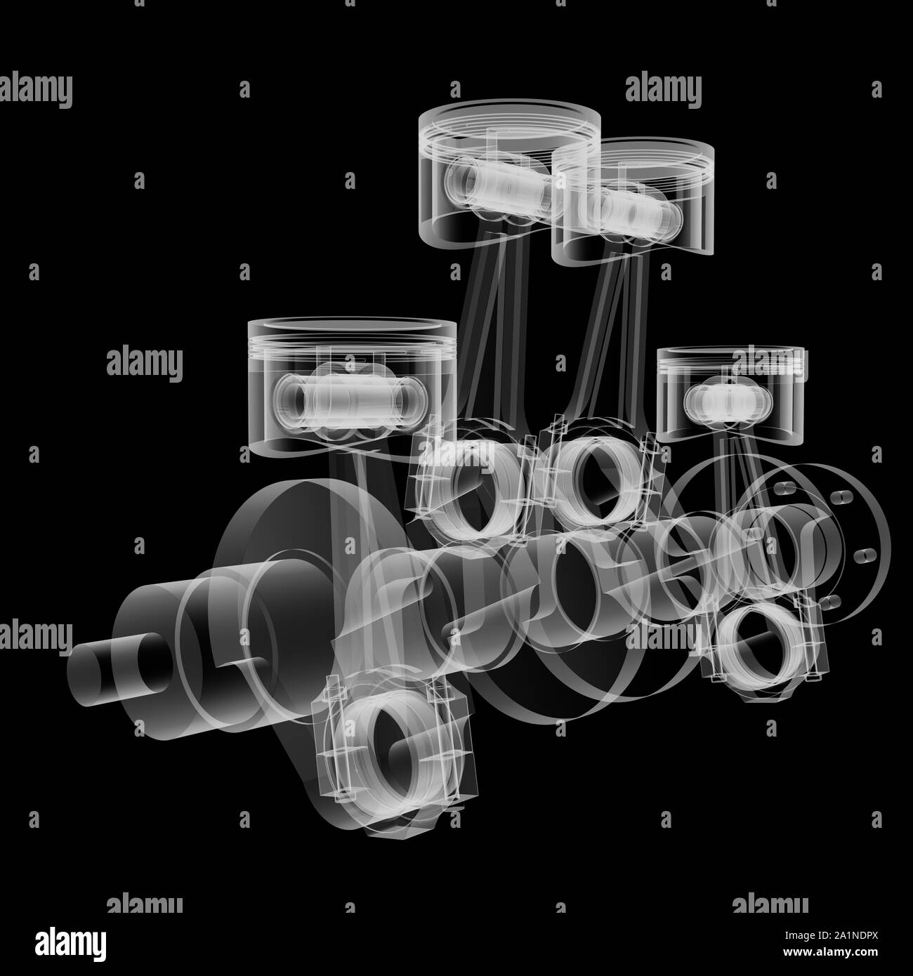 Pistons and crankshaft X-Ray style. Isolated on black background. 3D illustration Stock Photo ...