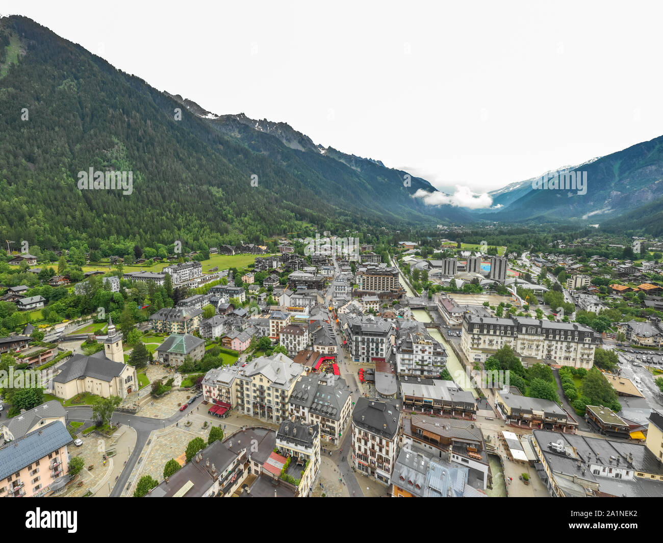 Impressive aerial view of Chamonix valley in summer season Stock Photo ...
