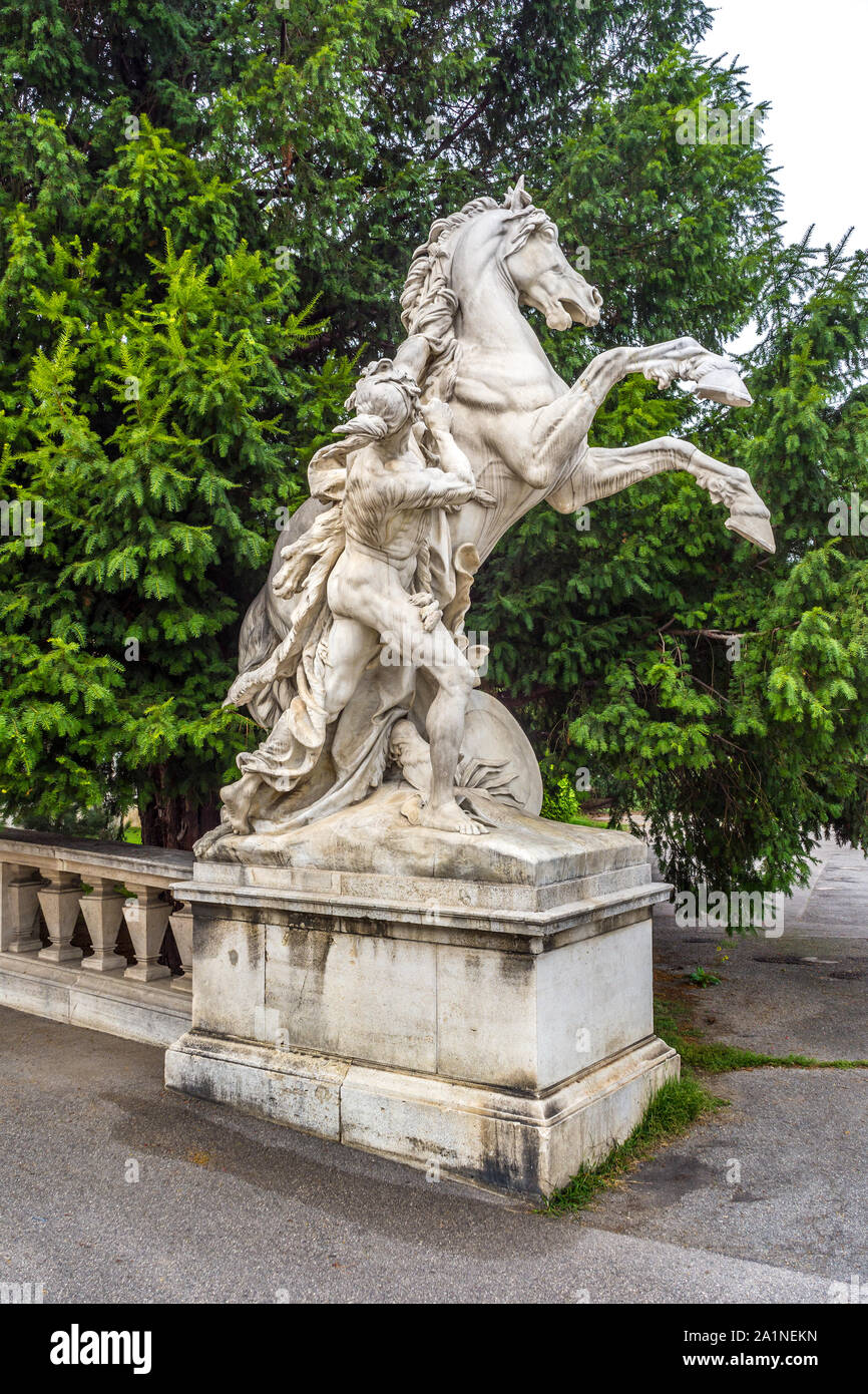 Stone equestrian statue in Museum Quarter, Vienna, Austria Stock Photo ...