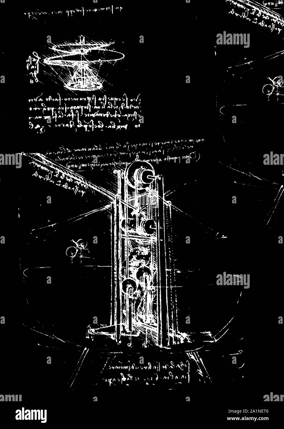 Leonardo's Da Vinci engineering drawing from 1503 on textured ...