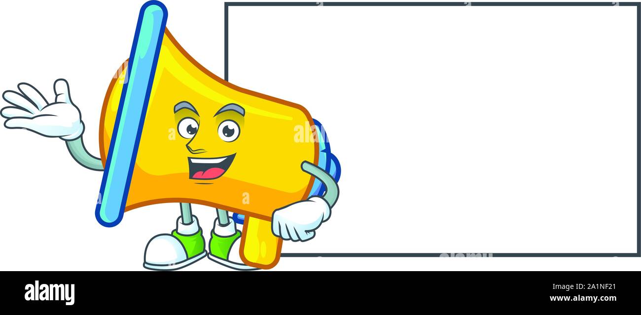 With board yellow loudspeaker cartoon character for bullhorn Stock ...
