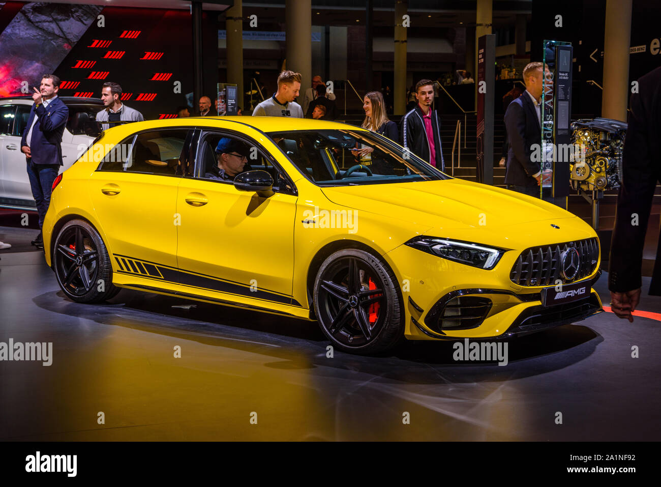 FRANKFURT, GERMANY - SEPT 2019: yellow MERCEDES-BENZ AMG A 35 4MATIC ...