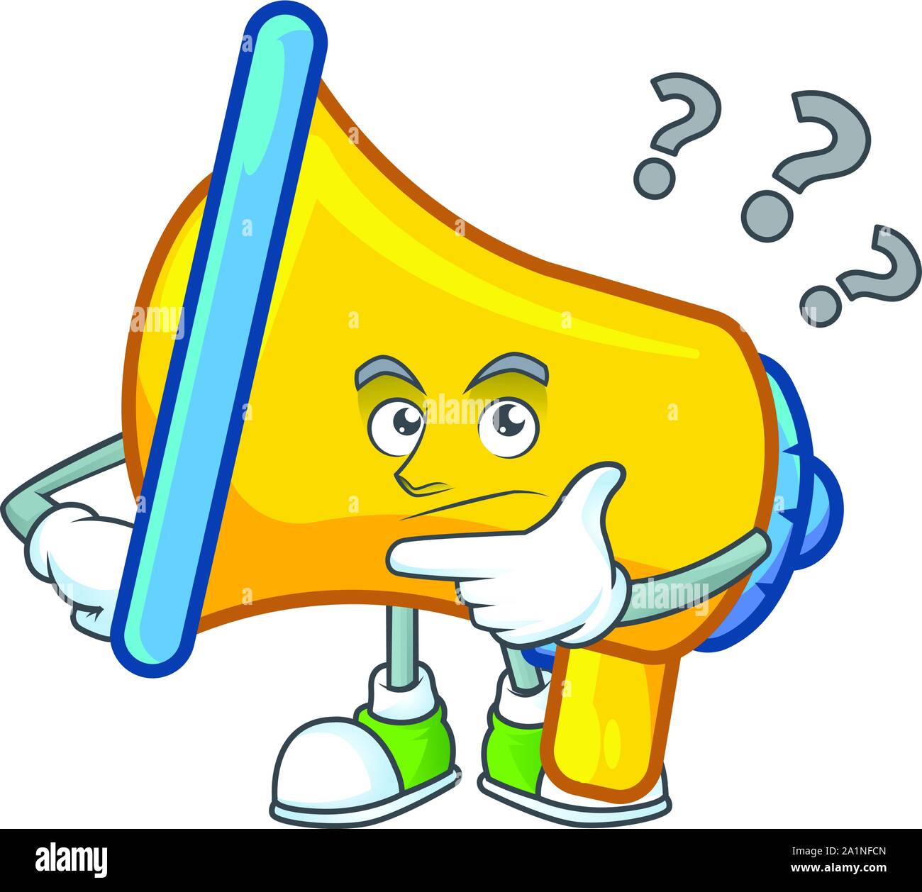 Thinking yellow loudspeaker mascot on white background Stock Vector ...