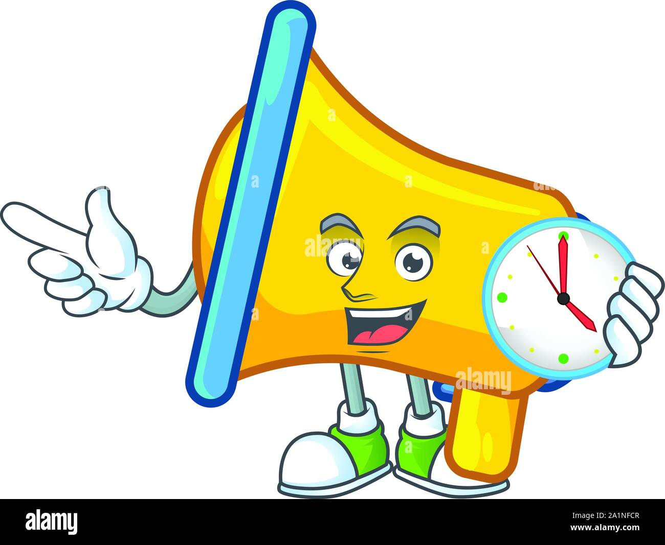 With clock yellow loudspeaker electronic in cartoon character Stock ...