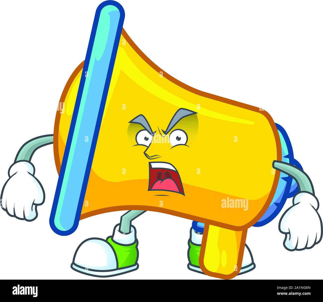 Angry yellow loudspeaker mascot on white background Stock Vector Image ...