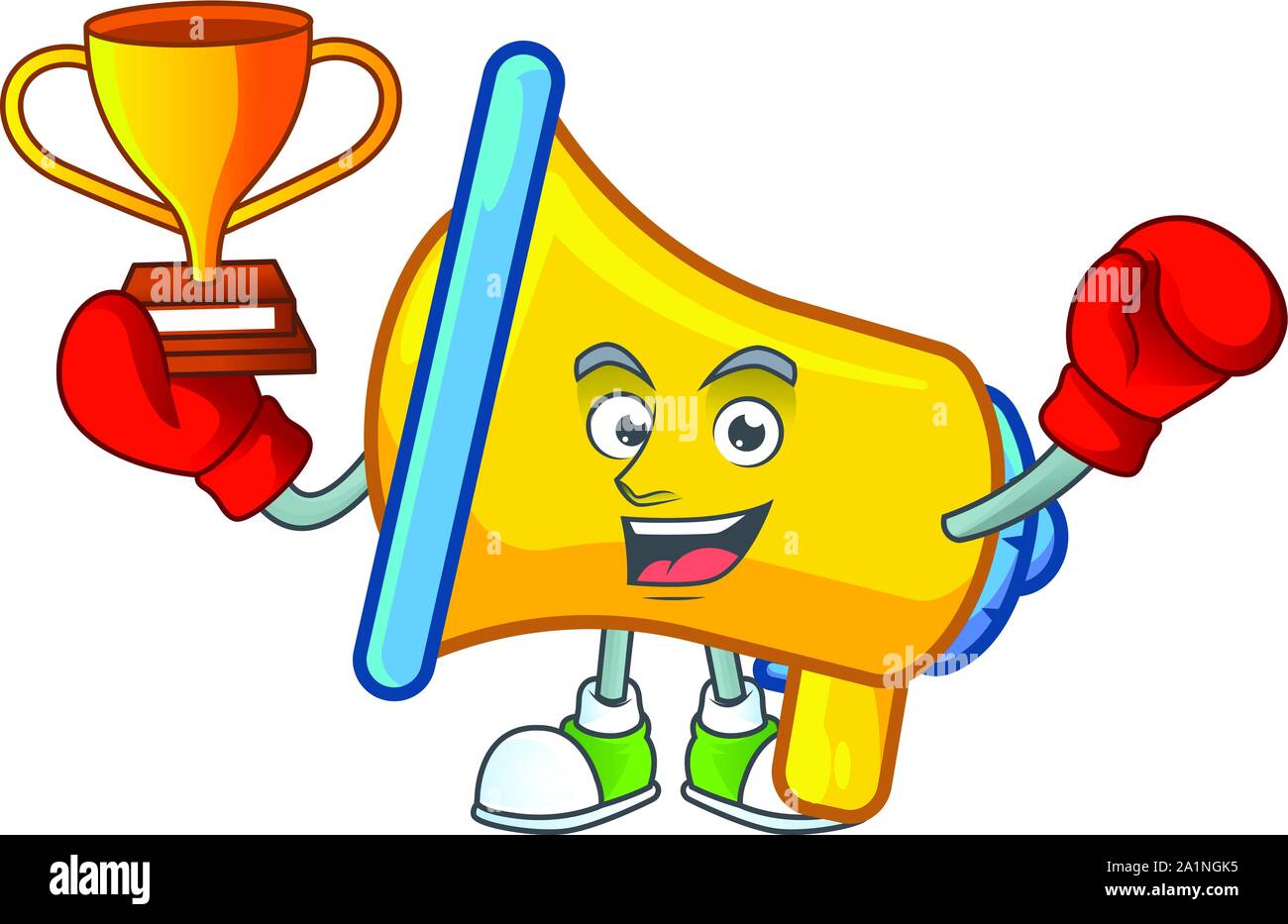 Boxing winner yellow loudspeaker cartoon character with mascot Stock ...
