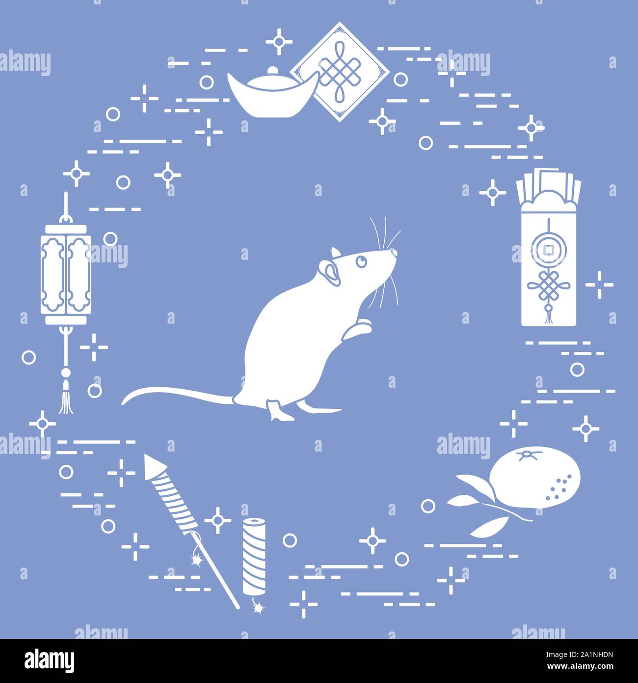 Happy new year. Vector illustration with rat, chinese lantern ...