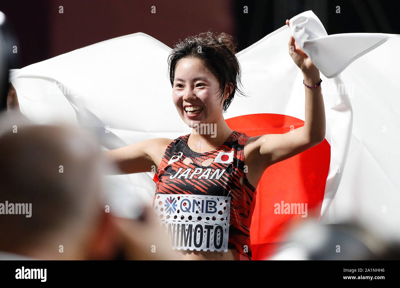 Doha, Qatar. 28th Sep, 2019. Mizuki Tanimoto of Japan celebrates after ...