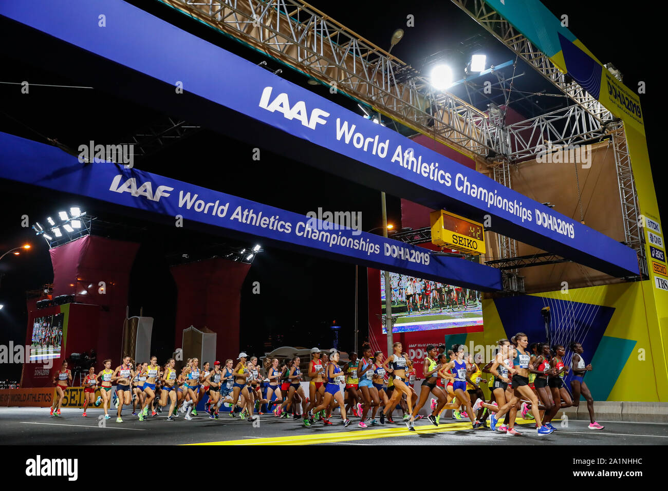 Doha, Qatar. 28th Sep, 2019. Atheletes compete during the women's ...