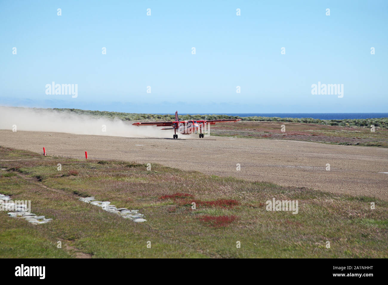 FIGAS Islander plane coming into land Sea Lion Island Falkland Islands ...