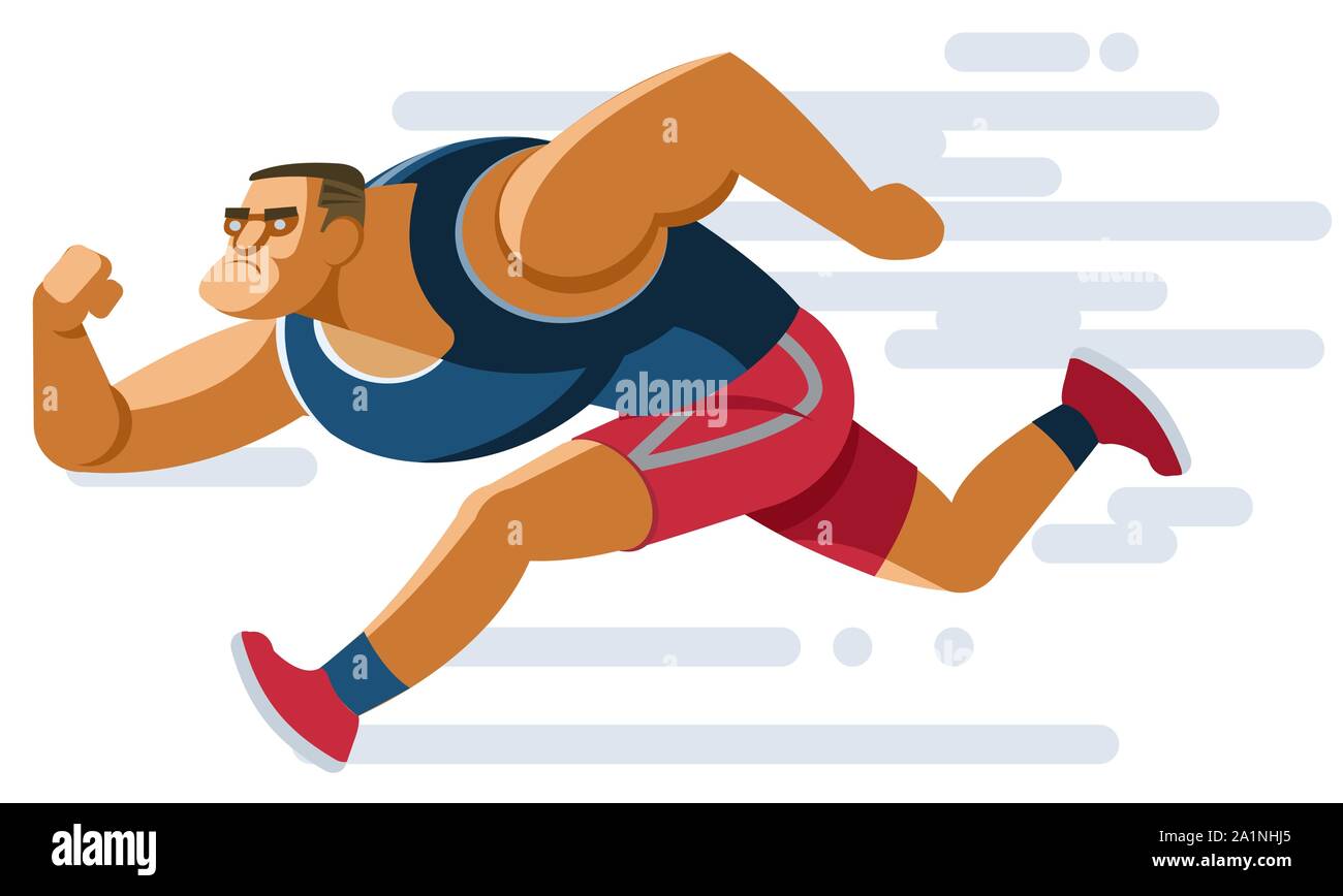 Sporty runner strong men rapidly running to the goal on white ...