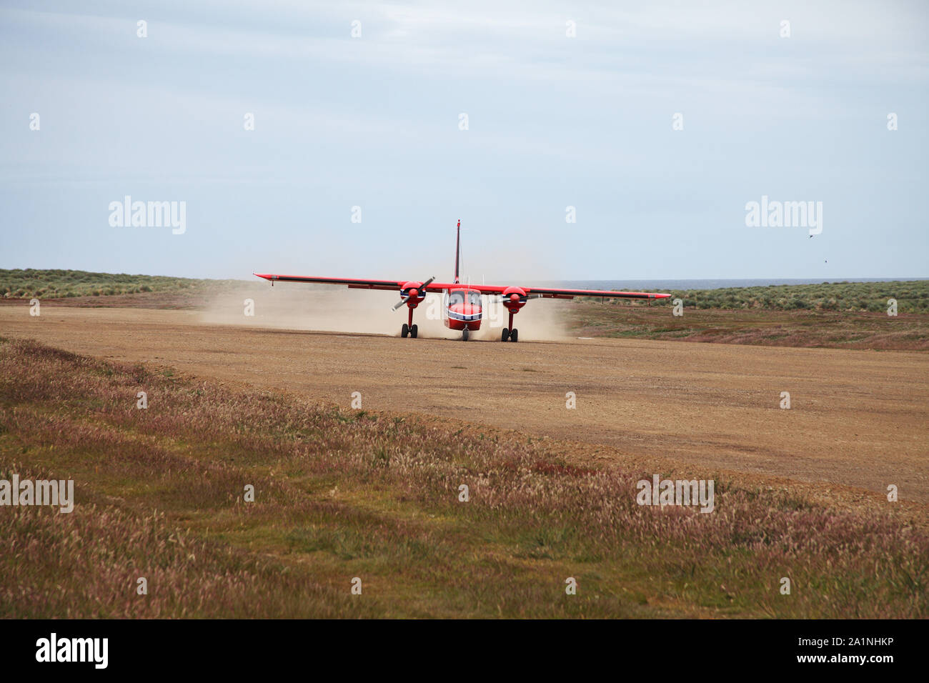 FIGAS plane coming in to land Sea Lion Isand Falkland Islands Stock ...
