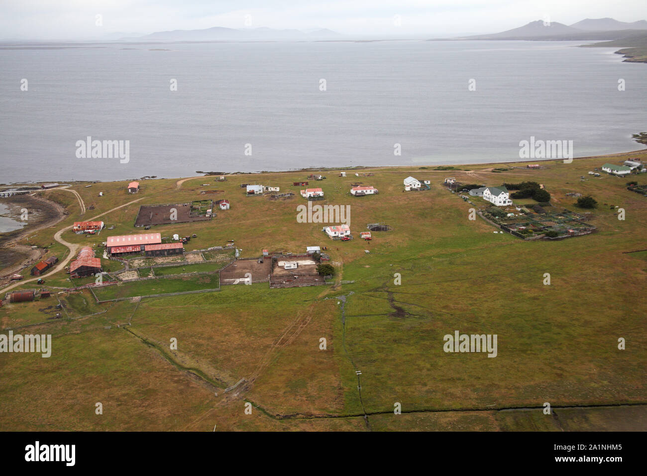 Aerial view of the Settlement Pebble Island Falkland Islands Stock ...